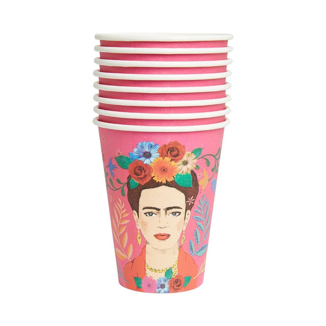 Boho Frida Kahlo Cups Mexican Fiesta Paper Cups Floral Theme Vintage ...