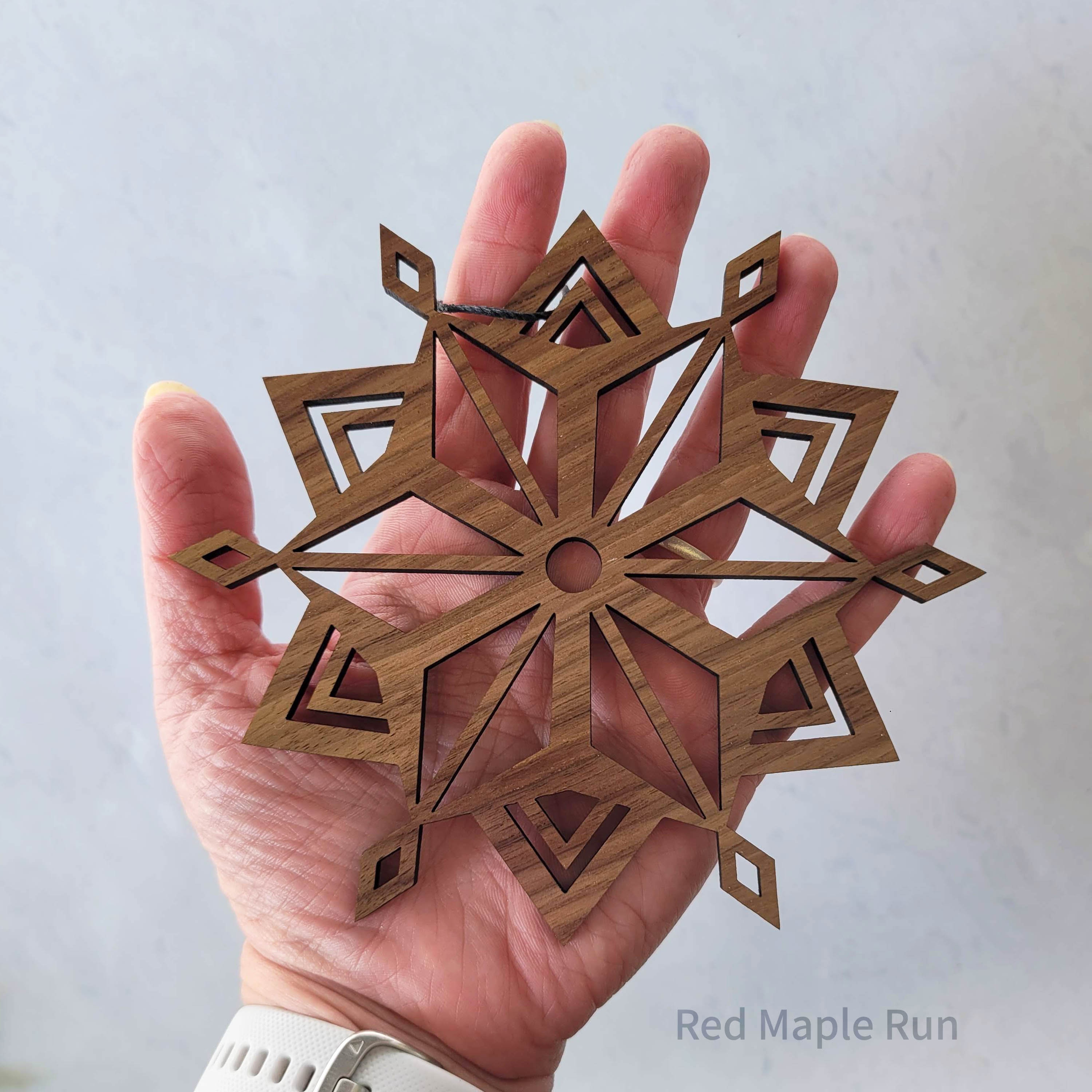 Large 5 Inch Wooden Snowflake Ornament- Design 2 in Walnut - Etsy