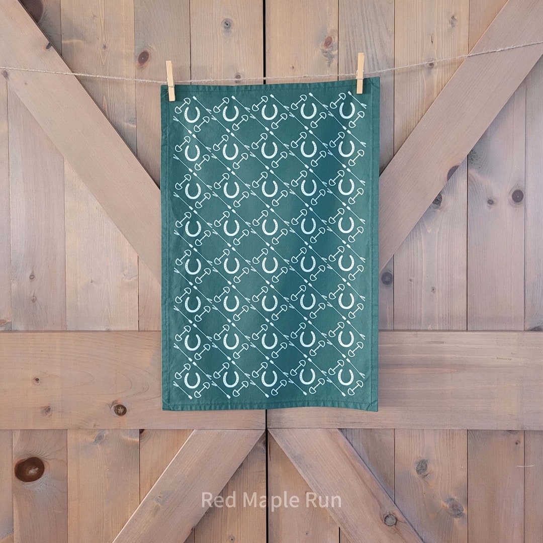 Dark Green Equestrian Kitchen Towel: Linen Cotton Horse Print - Etsy