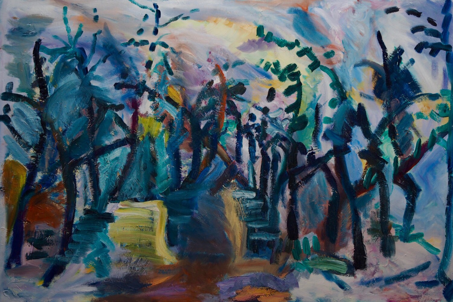Orchard Trees Landscape Original Oil Painting 24 X 36 Inch on Stretched ...