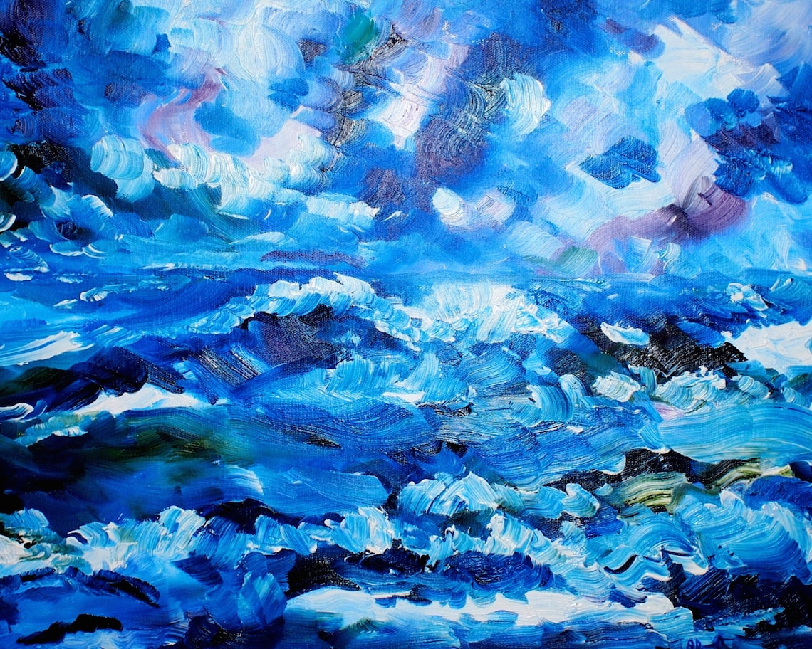 Impressionist Oceanscape Original Oil Painting 16 X 20 Inch on ...