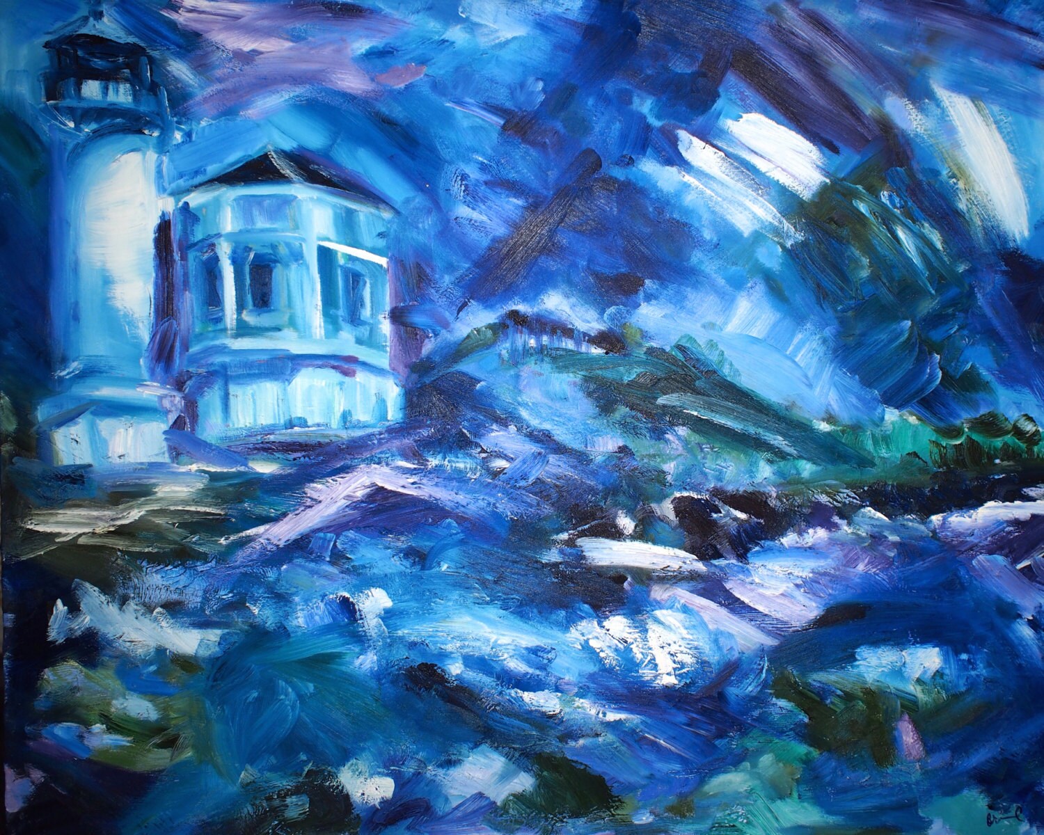 Impressionist Lighthouse Ocean Shore Original Oil Painting on 30x40 ...