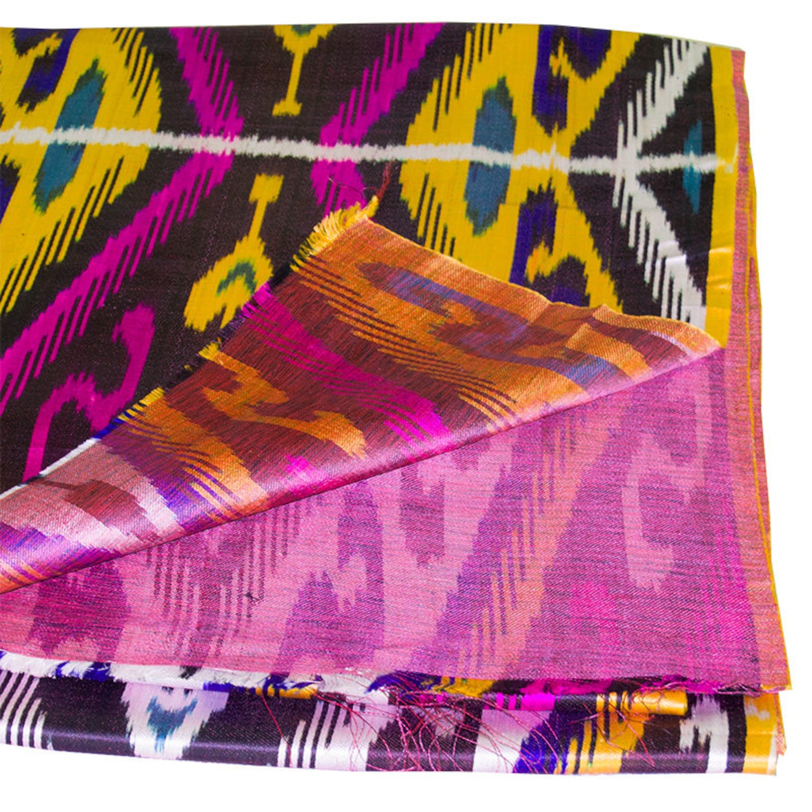 Vintage Handmade 100% Silk Ikat Khan-atlas Fabric From Uzbelistan - Etsy