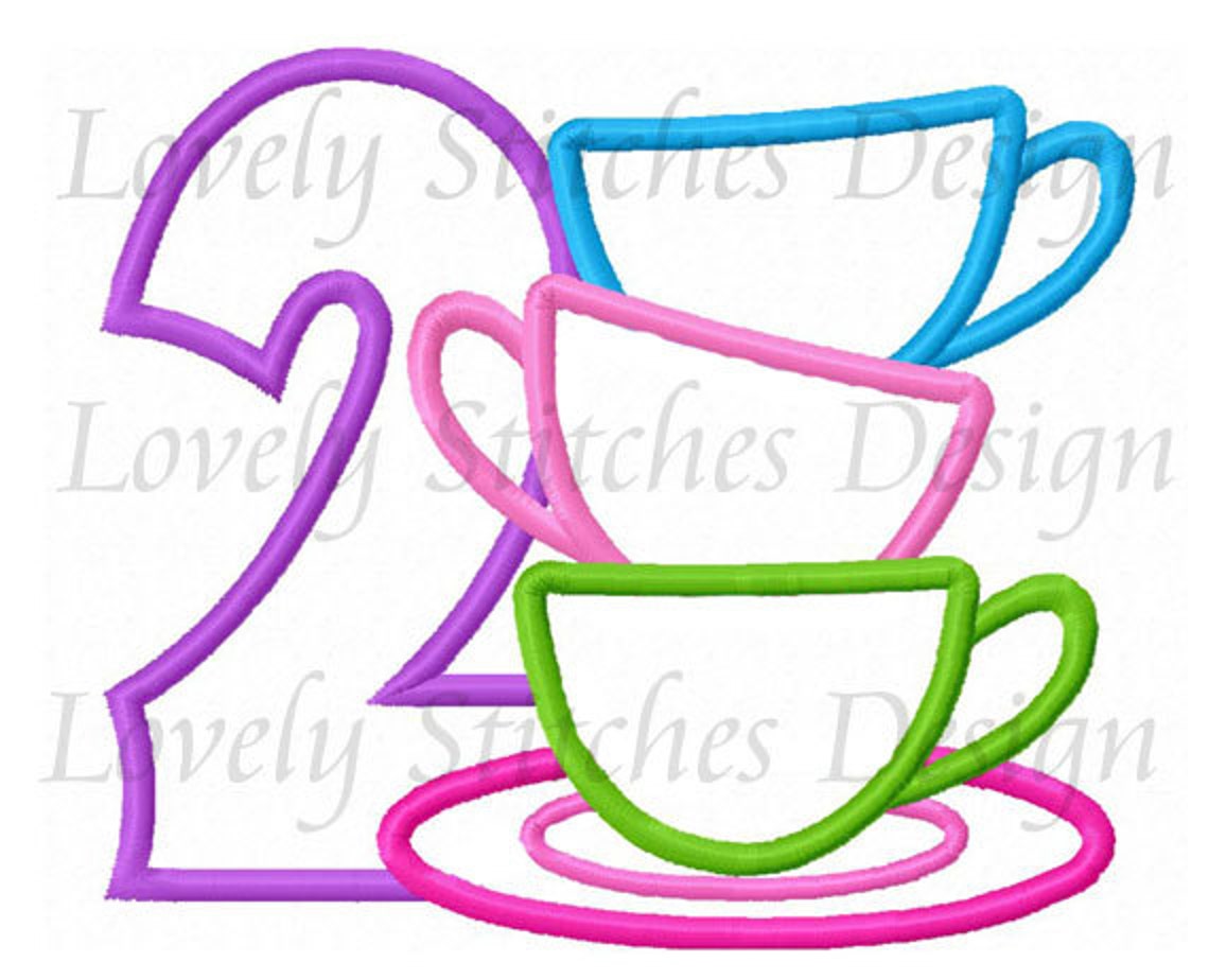 Tea Cups Number 2 Applique Machine Embroidery Design NO:0518 | Etsy