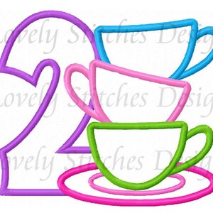 Tea Cups Number 2 Applique Machine Embroidery Design NO:0518 - Etsy