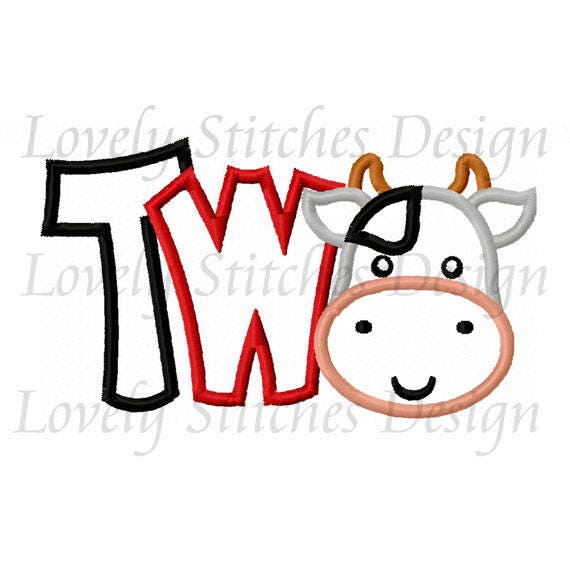 Cow Birthday Number TWO Applique Machine Embroidery Design NO:0611 - Etsy
