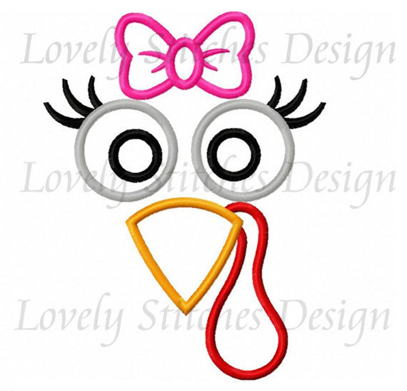 Thanksgiving Girl Turkey Face Applique Machine Embroidery Design NO ...