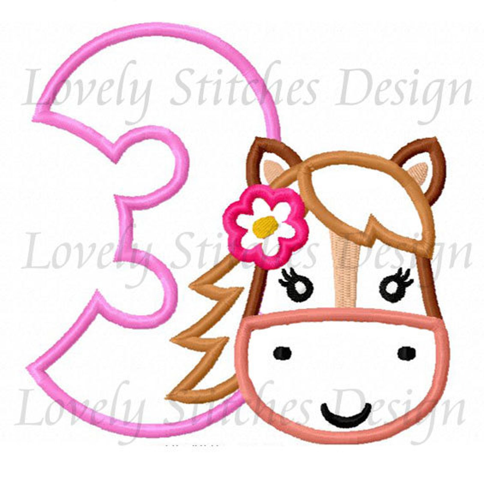 Número 3 de caballos para niñas apliques bordado de máquina | Etsy