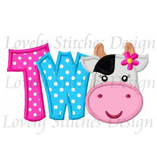 Cow Birthday Applique Number One Machine Embroidery Design - Etsy