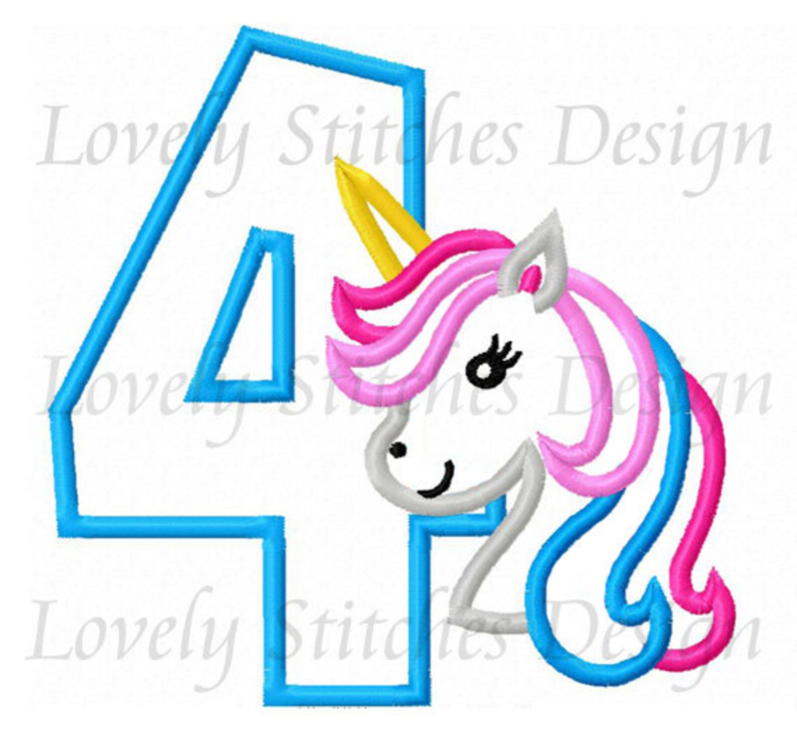 Unicorn Number 4 Applique Machine Embroidery Design NO:0648 | Etsy