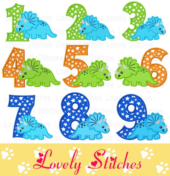 Dinosaur Numbers Appliquedinosaur Embroiderybirthday | Etsy