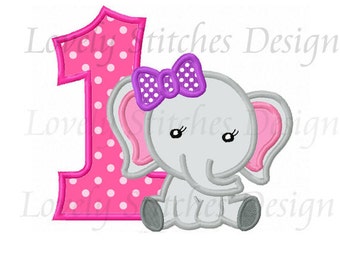 Baby Elephant Number 1 Birthday Machine Embroidery Applique Design ...