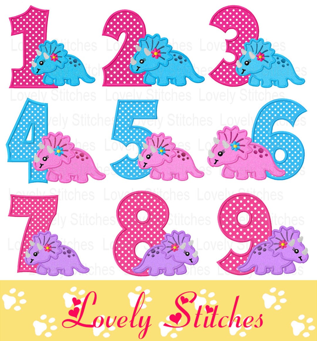 Dinosaur Numbers Applique,dinosaur Embroidery,birthday Dinosaur ...