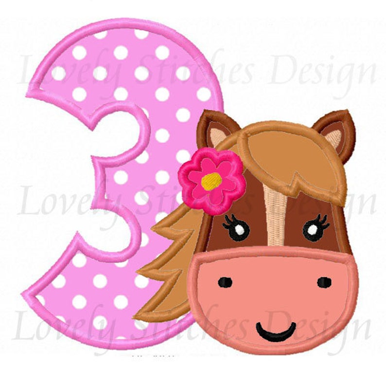 Número 3 de caballos para niñas apliques bordado de máquina | Etsy