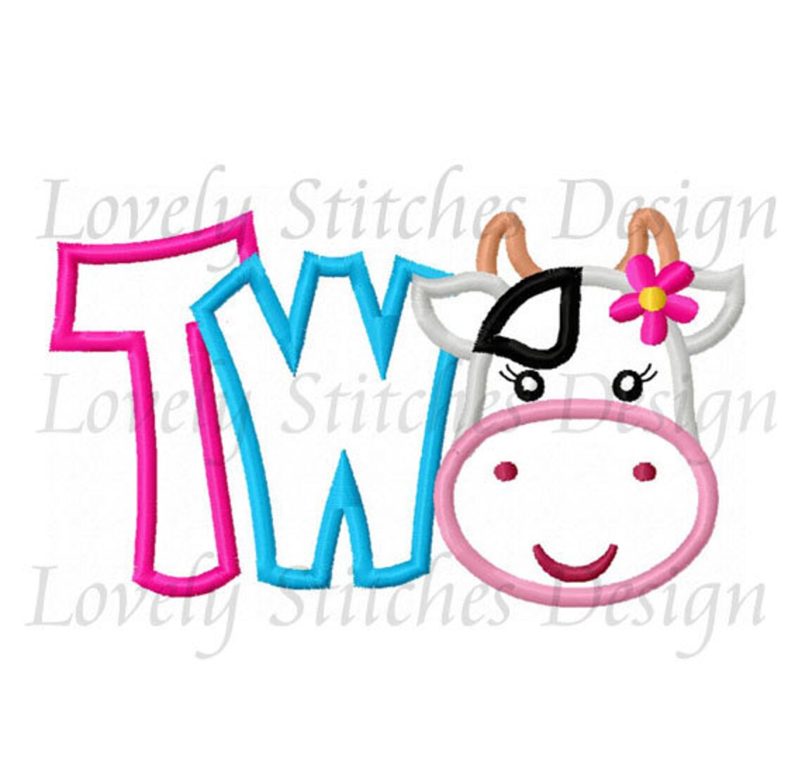 Cow Birthday TWO for Girls Applique Machine Embroidery Design NO:0678 ...