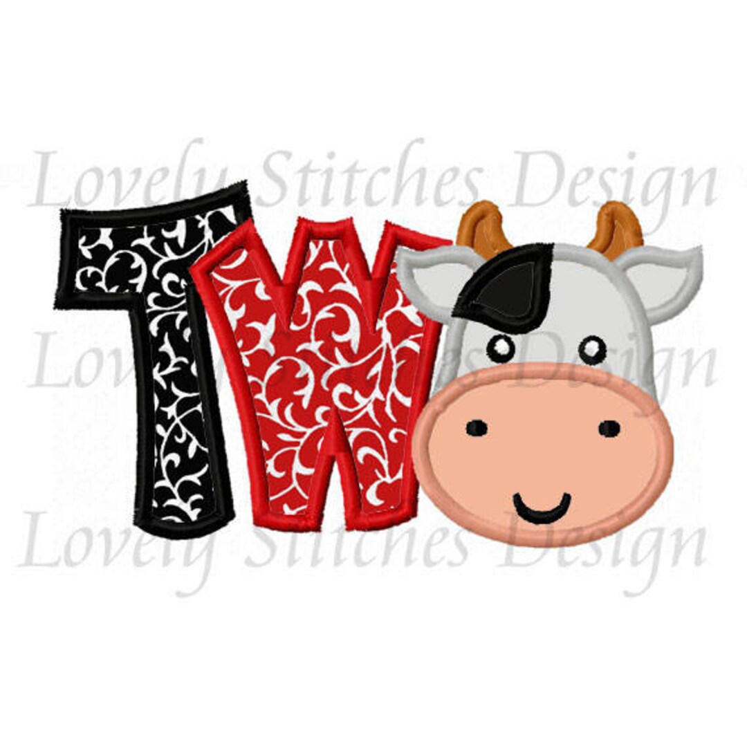 Cow Birthday Number TWO Applique Machine Embroidery Design NO:0611 - Etsy