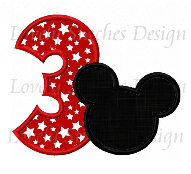 Mickey Mouse Number 3 Applique Machine Embroidery Design - Etsy Mickey Mouse Number 3 Applique Machine Embroidery Design - Etsy