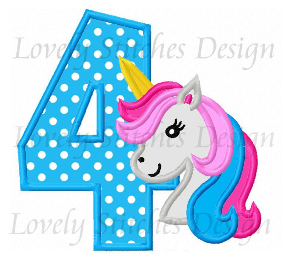 Unicorn Number 4 Applique Machine Embroidery Design NO:0648 - Etsy