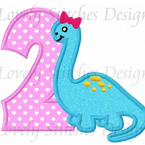 Girl Dinosaur Embroidery,number 2 Applique,birthday Embroidery,dinosaur ...