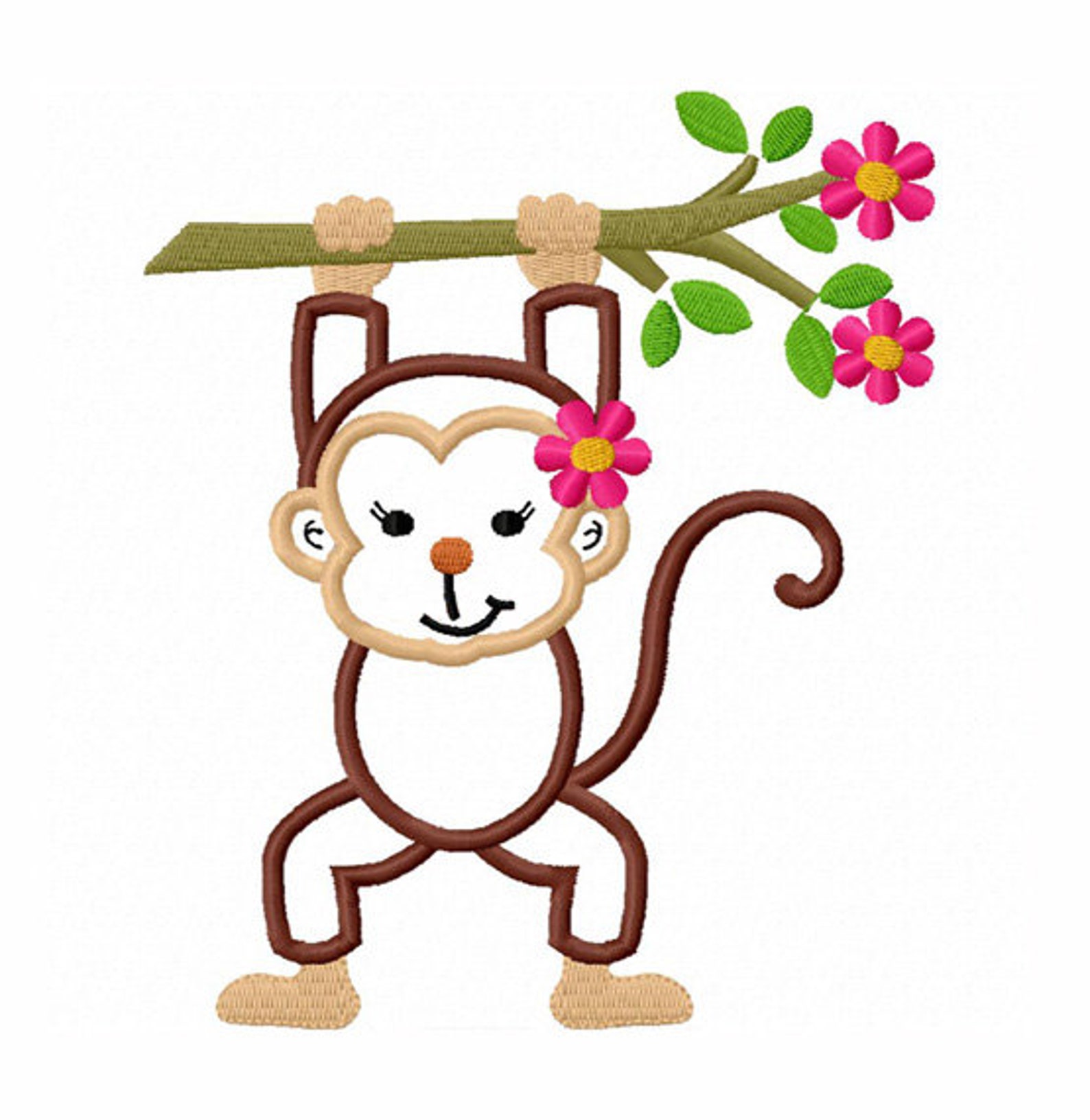 Girl Monkey With Branch Applique Machine Embroidery Design - Etsy
