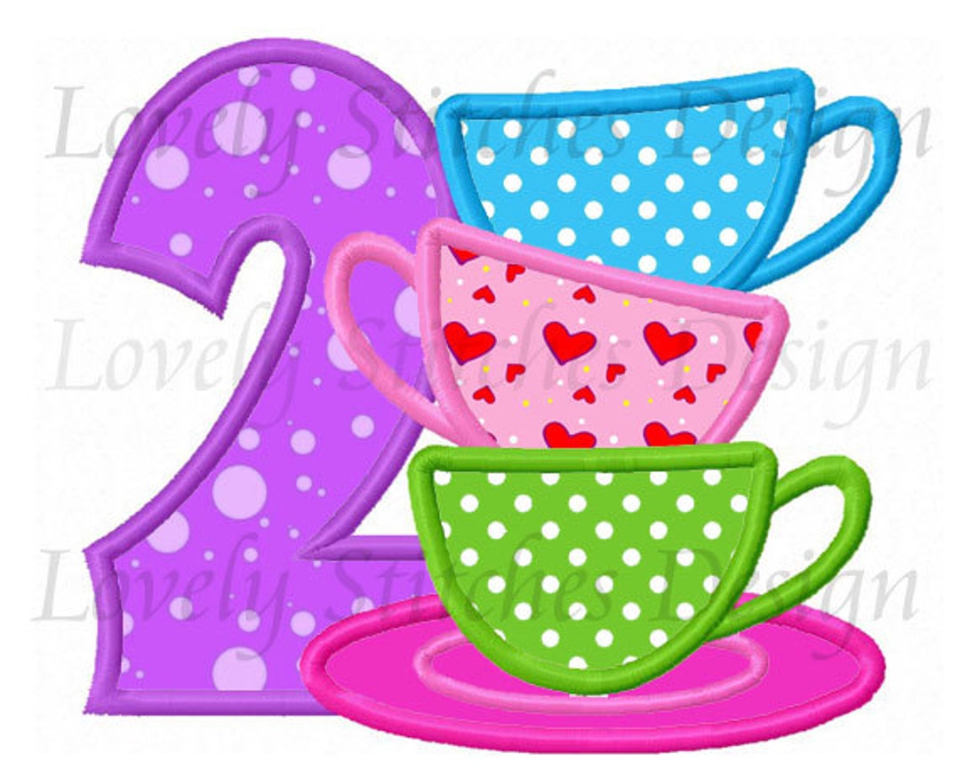 Tea Cups Number 2 Applique Machine Embroidery Design NO:0518 - Etsy
