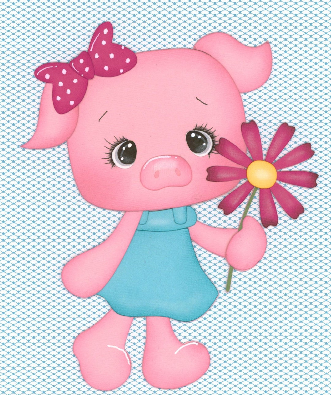 PINK SPRING Pig for Scrapbook Pages, Layouts, Cards. Handmade Paper ...