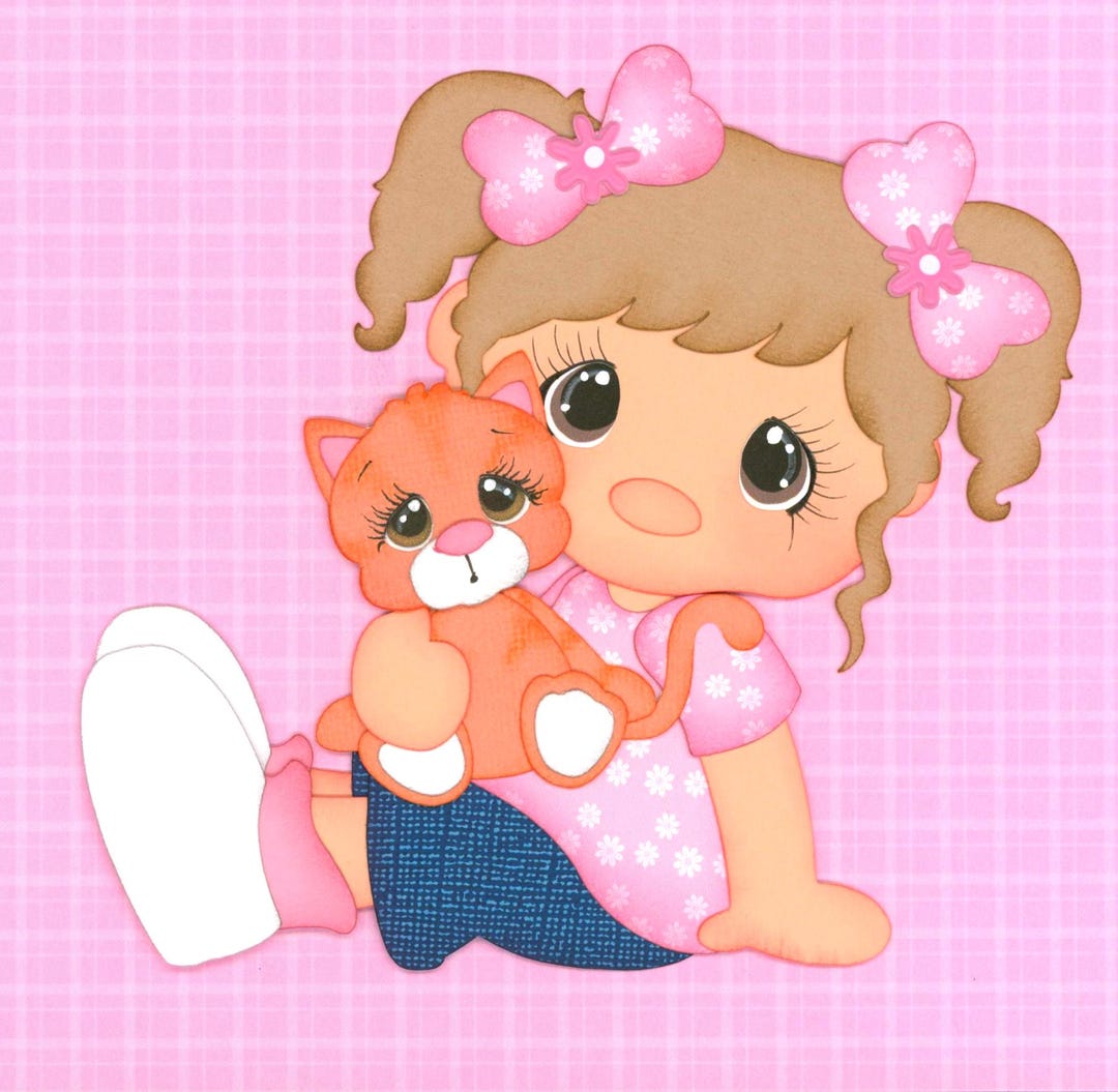 GIRL With Tabby CAT for Scrapbook Pages, Layouts, Cards. Handmade Paper ...