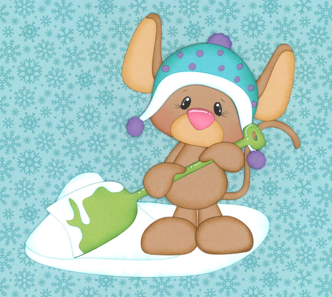 MOUSE SHOVELING SNOW for Winter Layouts, Pages, Cards. Paper Piecings ...
