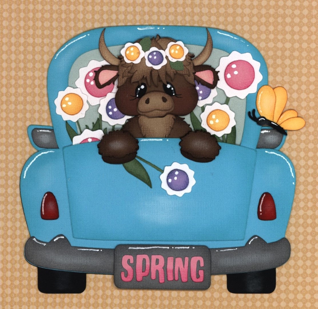 Highland Cow in Truck for Spring Scrapbook Pages, Layouts, or Cards ...