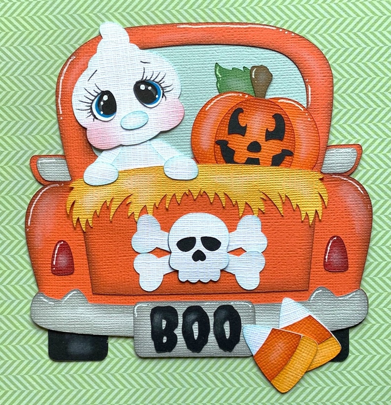 Halloween Ghost Truck: Skull & Pumpkin Scrapbook Embellishment ...