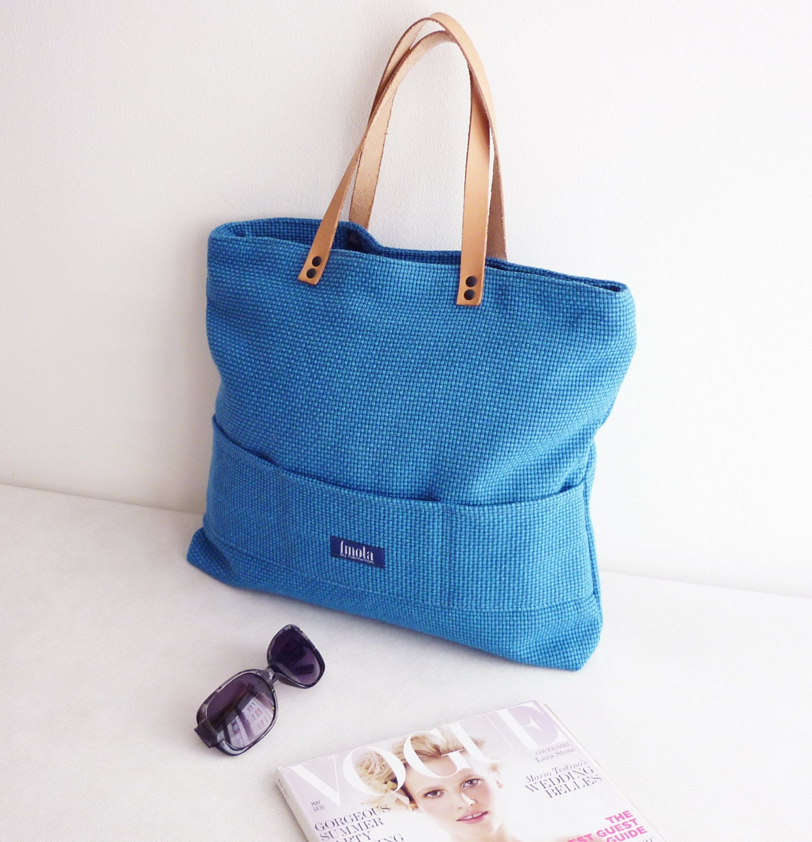 Large Blue Canvas Tote Bag Shopping Bag Casual Tote School Bag - Etsy