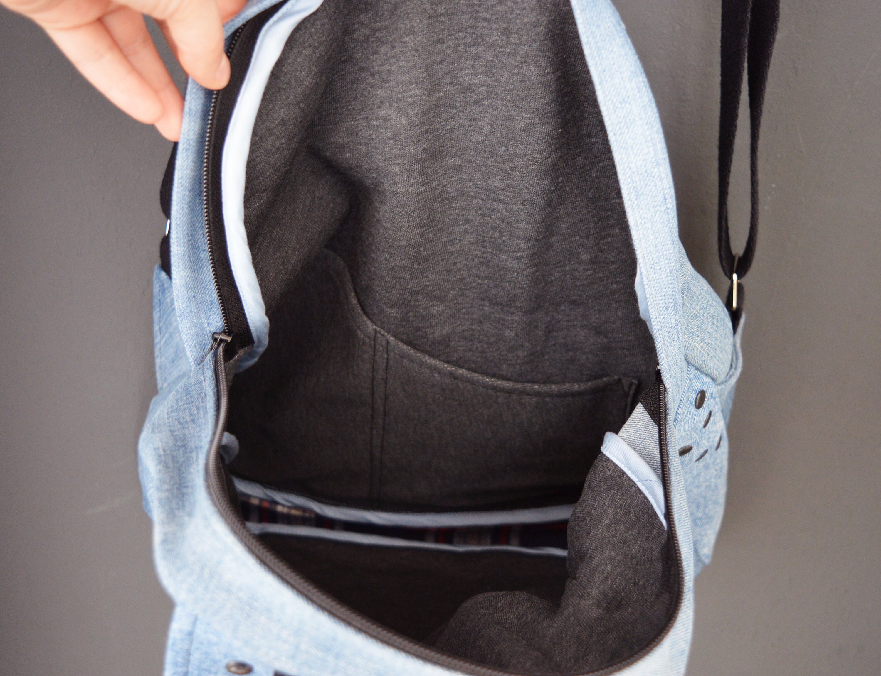 Denim Backpack With Black Studs and Lots of Pockets - Etsy