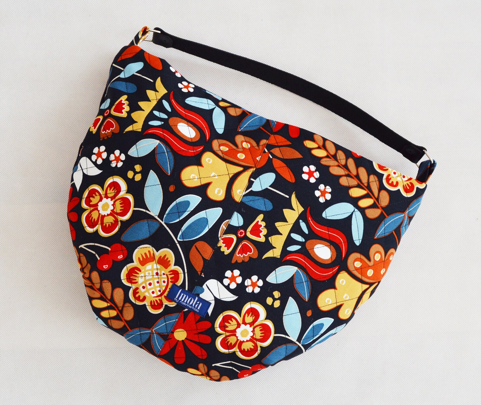SALE Large Floral Hobo Bag Quilted Black Hobo Tote Bag Flowers With ...