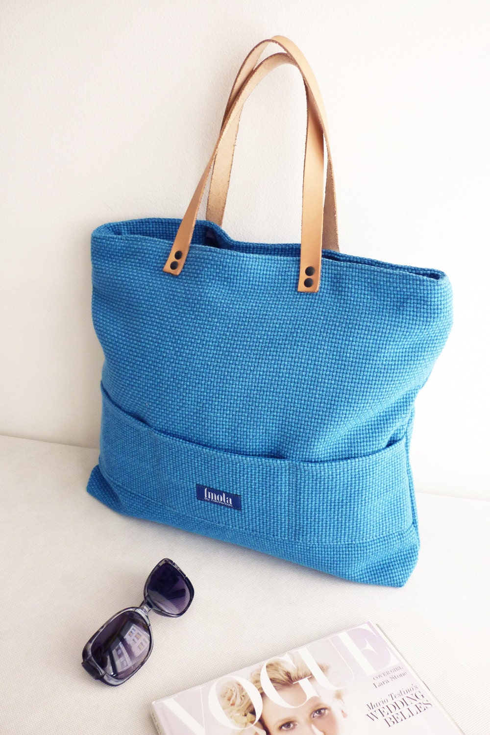 Large Blue Canvas Tote Bag Shopping Bag Casual Tote School Bag - Etsy
