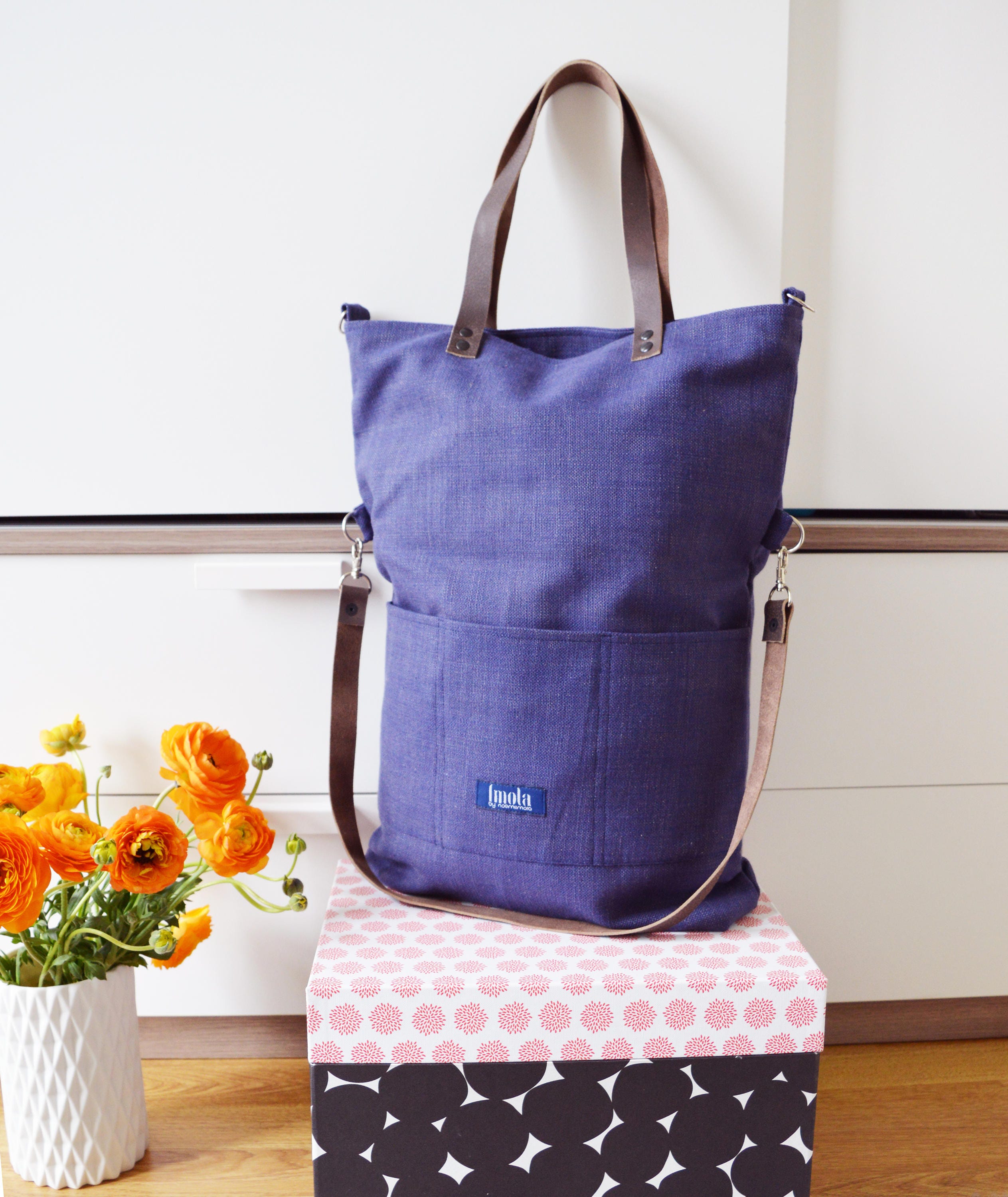 Large Fold Over Canvas Tote Bag Shopping Bag Casual Fold Over Tote ...