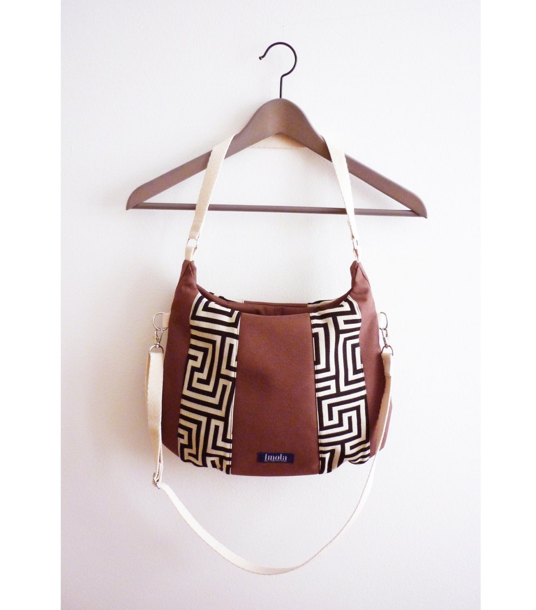 Brown Purse Greek Labyrinth Black White Medium Crossbody Purse Handbag ...