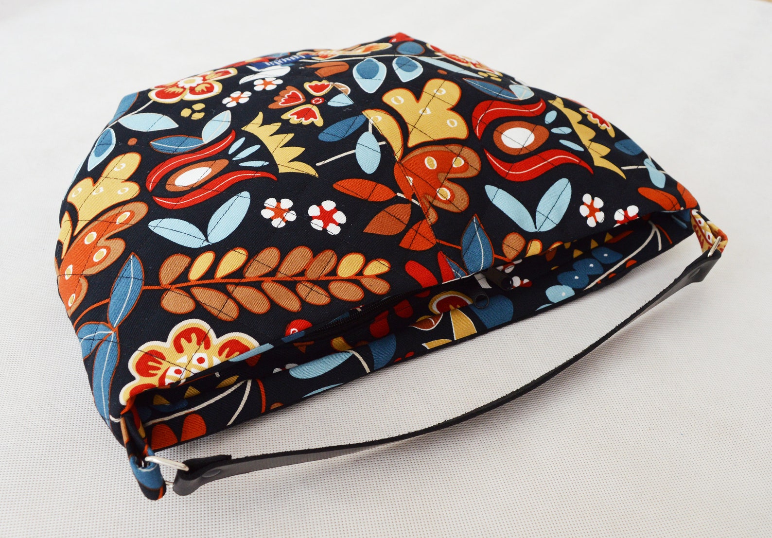 SALE Large Floral Hobo Bag Quilted Black Hobo Tote Bag Flowers - Etsy