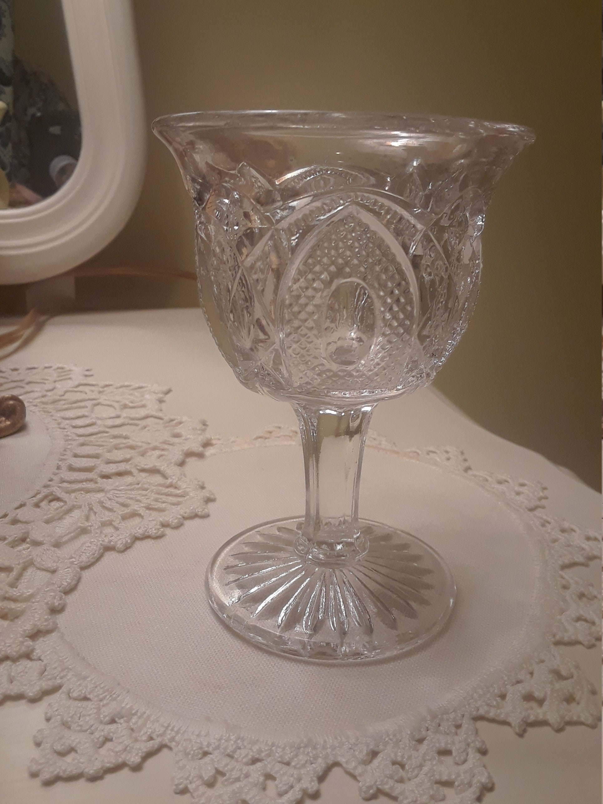 Pressed Glass Goblet / Collectible Glass / Very Faded Gold Trim - Etsy