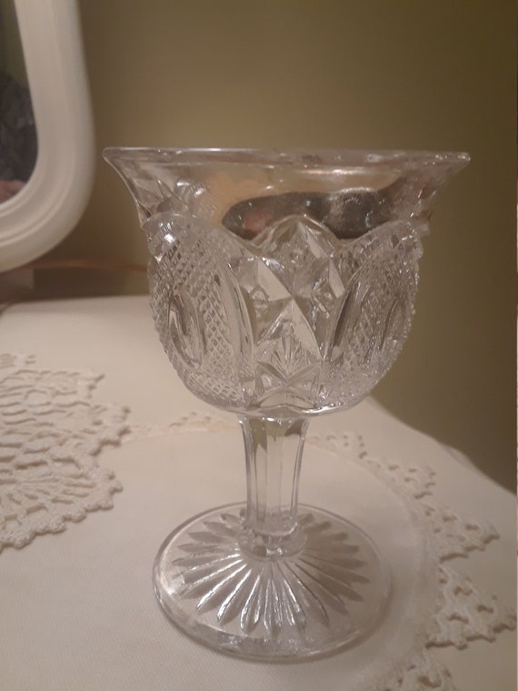 Pressed Glass Goblet / Collectible Glass / Very Faded Gold | Etsy