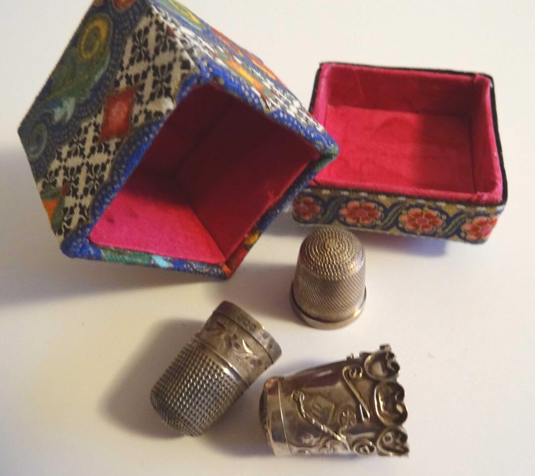 THREE ANTIQUE THIMBLES in a Fabric Covered Box - Etsy