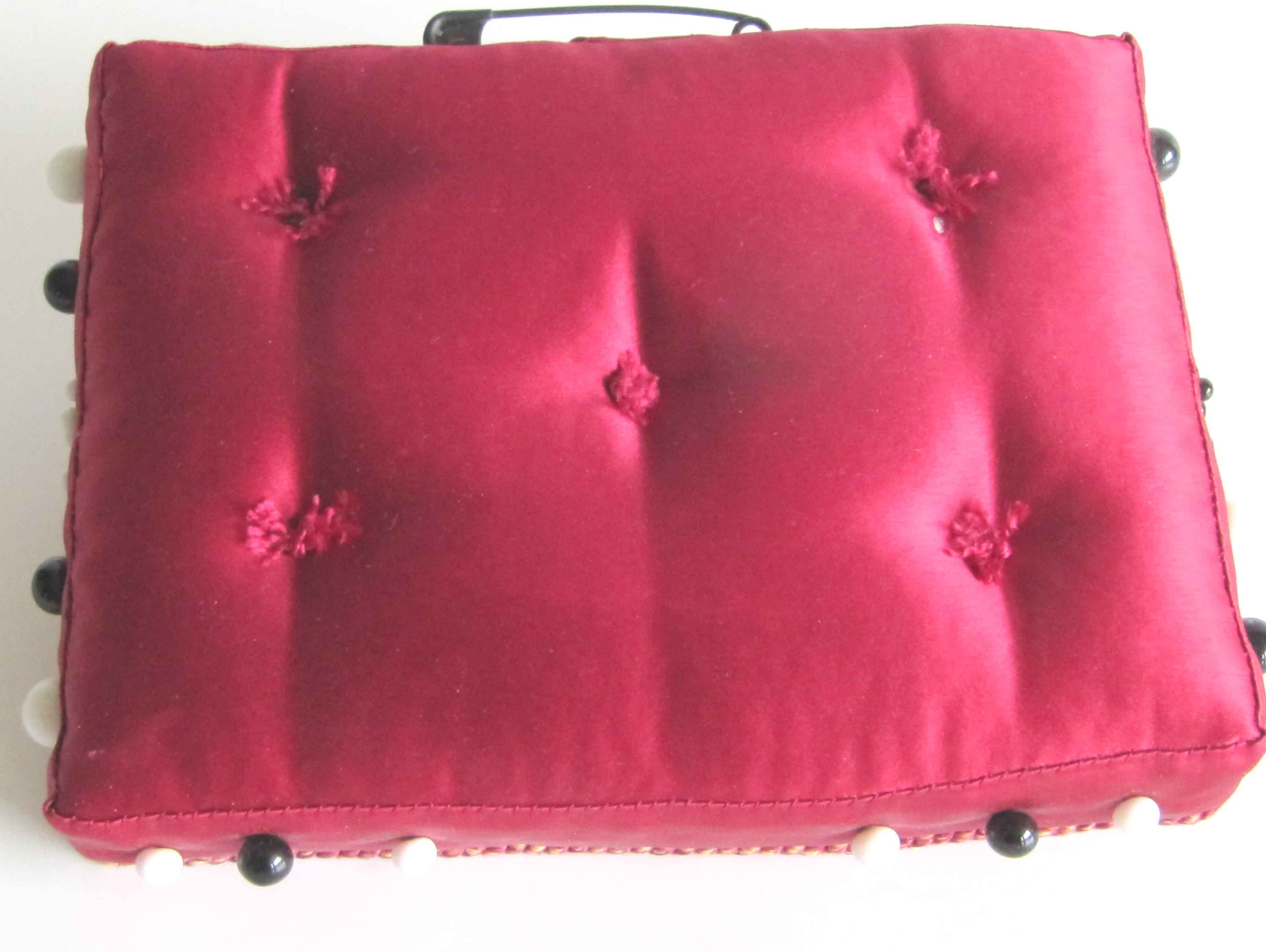 VICTORIAN LAYETTE PINCUSHION (after 1870) - Red Satin With Beautiful ...