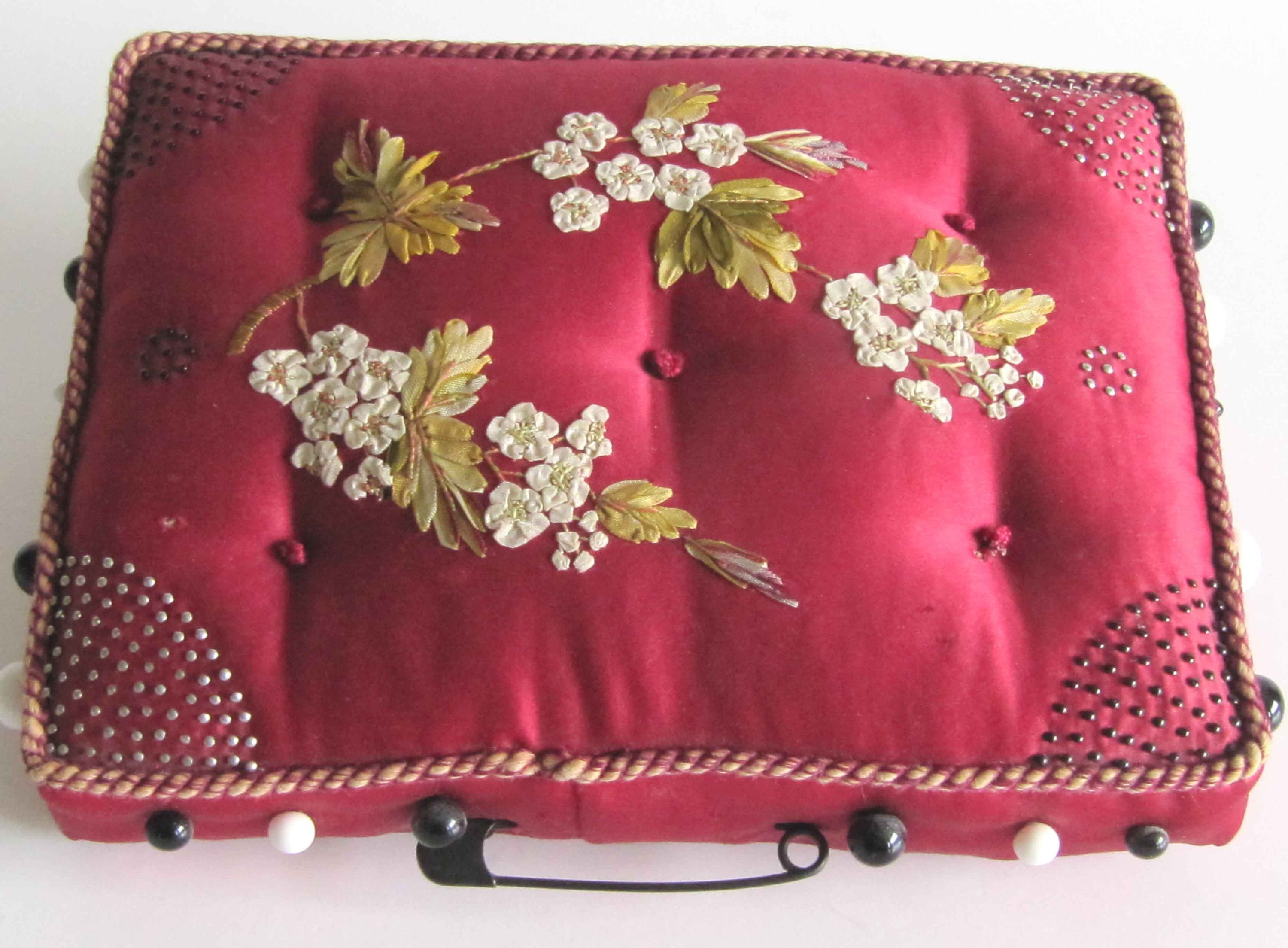 VICTORIAN LAYETTE PINCUSHION (after 1870) - Red Satin With Beautiful ...