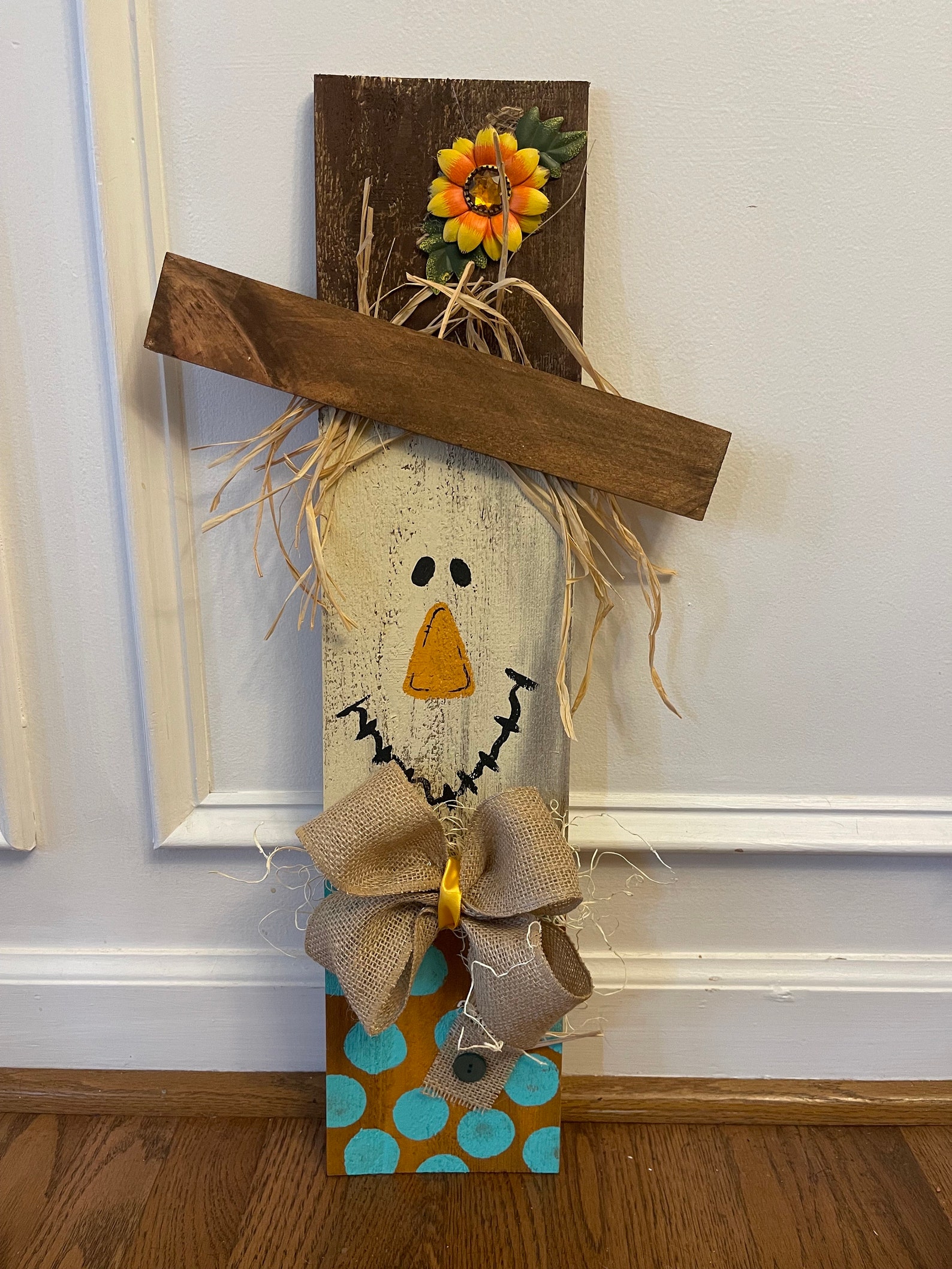 Fall Scarecrow Wooden Wall/ Porch Leaner Rustic Turquoise Orange ...
