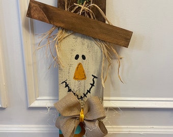 Fall Scarecrow Wooden Wall/ Porch Leaner Rustic Turquoise Yellow Girl ...
