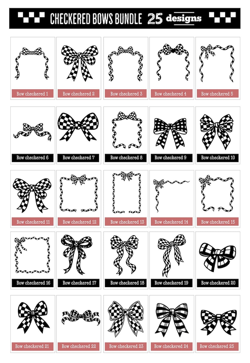 Checkered Bow Frames Bundle Svg, Coquette Checkered Bows SVG, Bow Svg ...
