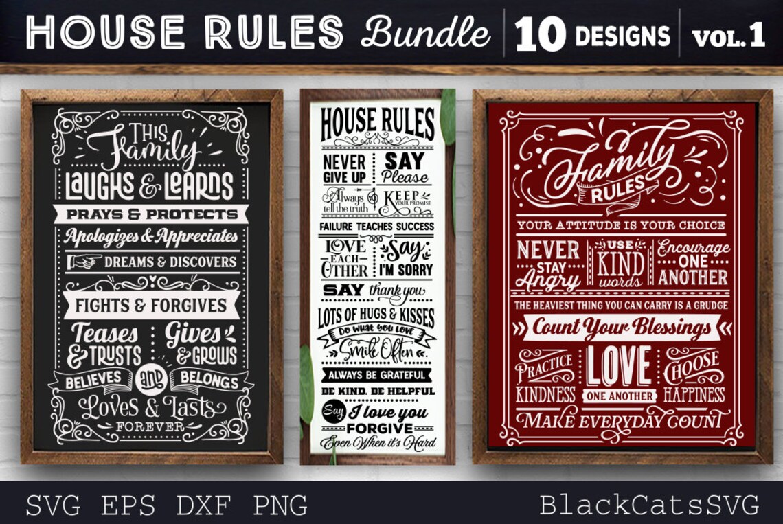 House Rules Bundle SVG 10 Designs Vol 1 - Etsy