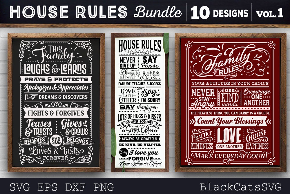 House Rules Bundle SVG 10 Designs Vol 1 - Etsy