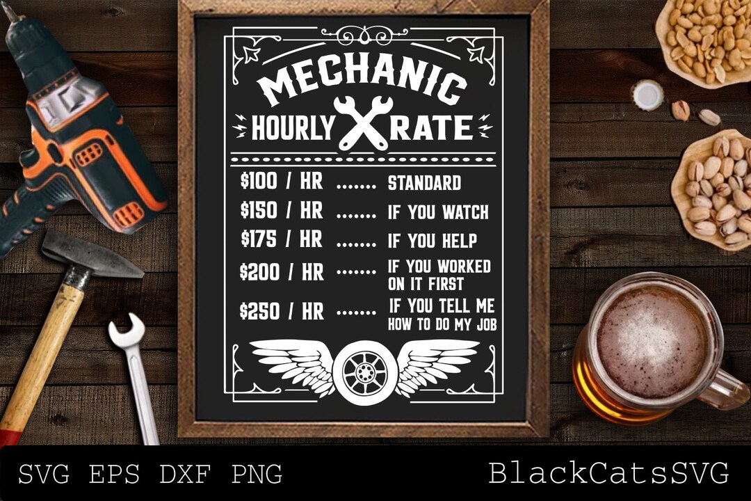 Mechanic Hourly Rate Svg, Mechanic Poster Svg, Dad's Garage Svg, Garage ...