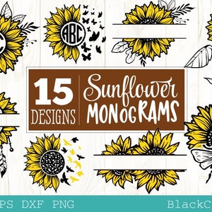 Sunflower Monograms SVG Bundle 15 Designs - Etsy