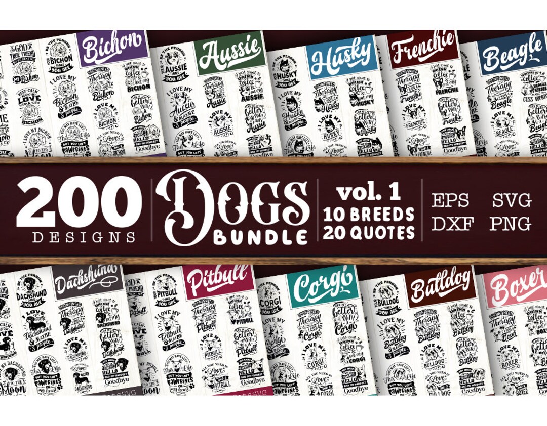 Dogs Bundle SVG 200 Designs, Dog Bundle Svg, Dog Breeds Bundle Svg ...